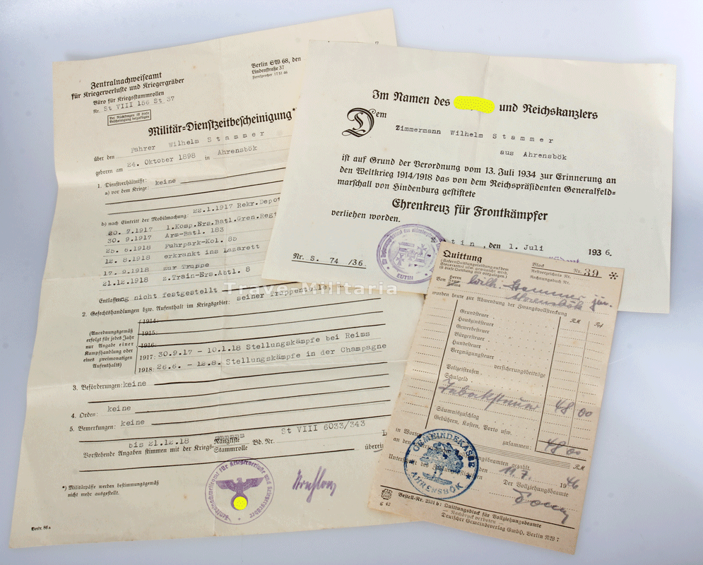 Papiere Stammer Ahrensbök | Neuheiten | Trave Militaria - Orden und ...