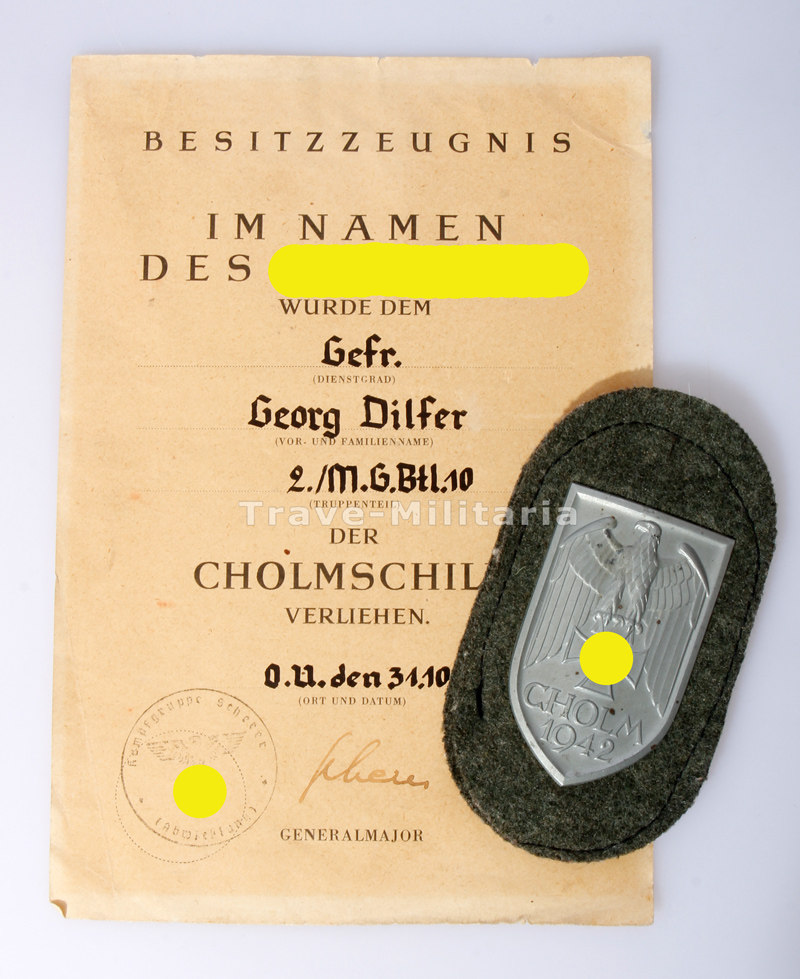 Cholmschild mit Urkunde Dilfer M.G.Btl.10 | Neuheiten | Trave Militaria ...