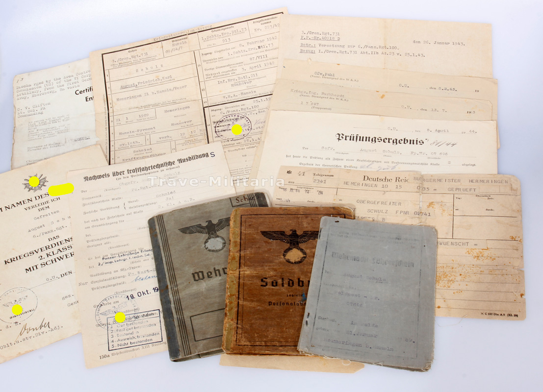 Papiernachlass August Schulz Panzer-Regiment 100 | Archiv | Trave ...