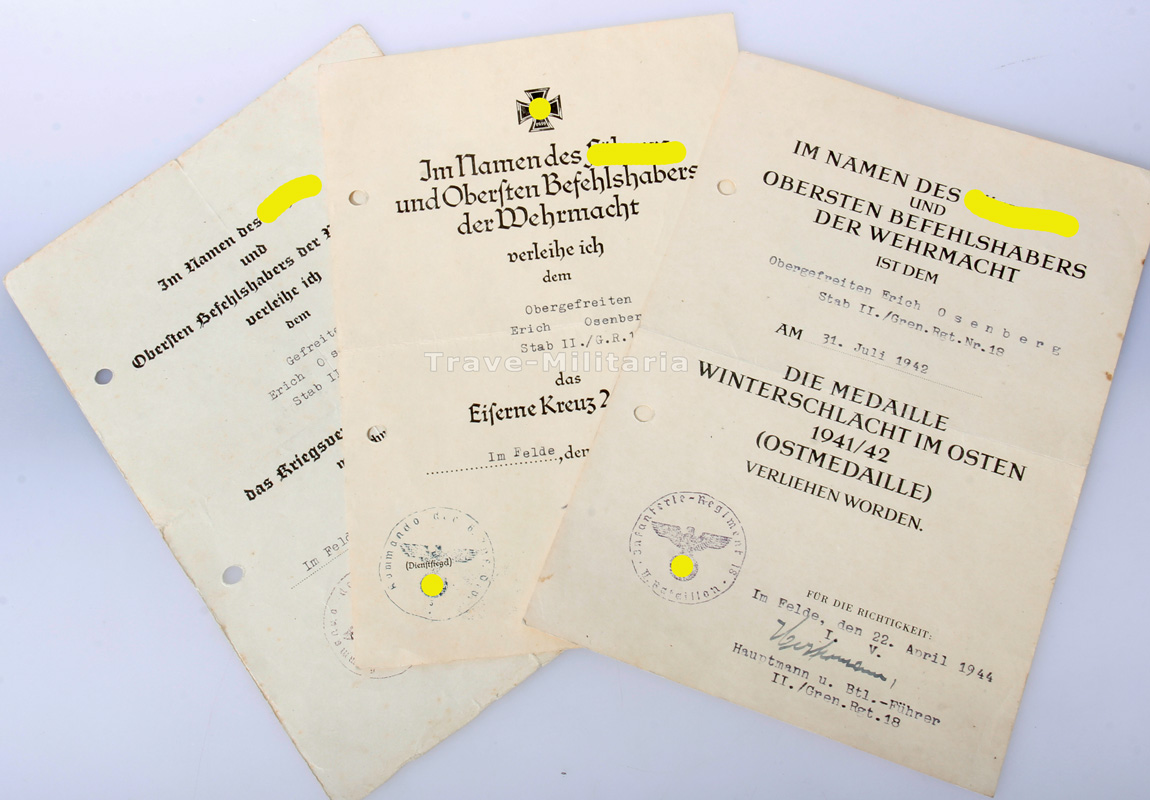 Urkundengruppe Osenberg I.R.18 6- Inf.- Div. | Archiv | Trave Militaria ...