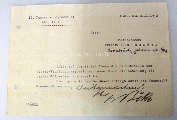 Papiere Oberleutnant Friedr. Wilh. Sander Deutsches Kreuz in Gold ...
