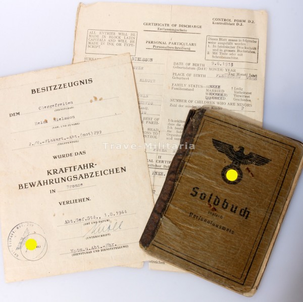 Papiere Nielsson H.-Flakart.- Abt. (mot) 299 | Archiv | Trave Militaria ...