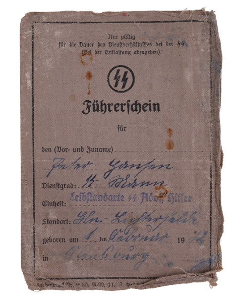 SS-Führerschein Hansen, Leibstandarte SS Adolf Hitler | Archiv | Trave ...